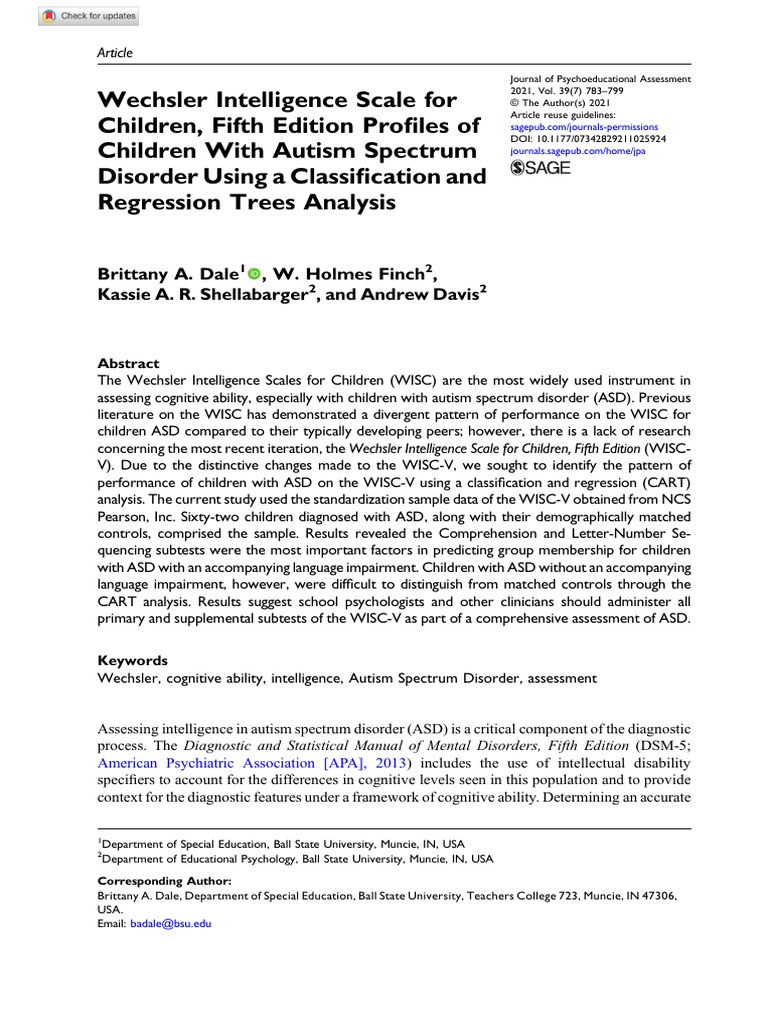 Dale et al (2021) WISC-V and Autism | PDF