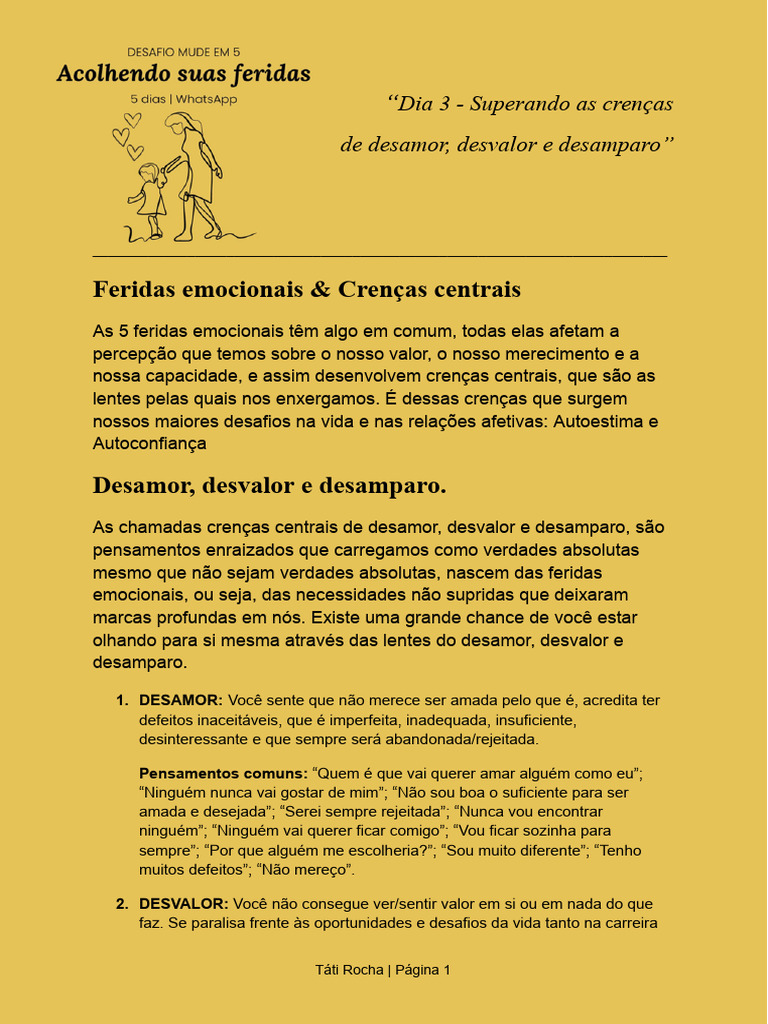 DIA 3 - Superando As Crenças de Desvalor, Desamor e Desamparo. | PDF ...