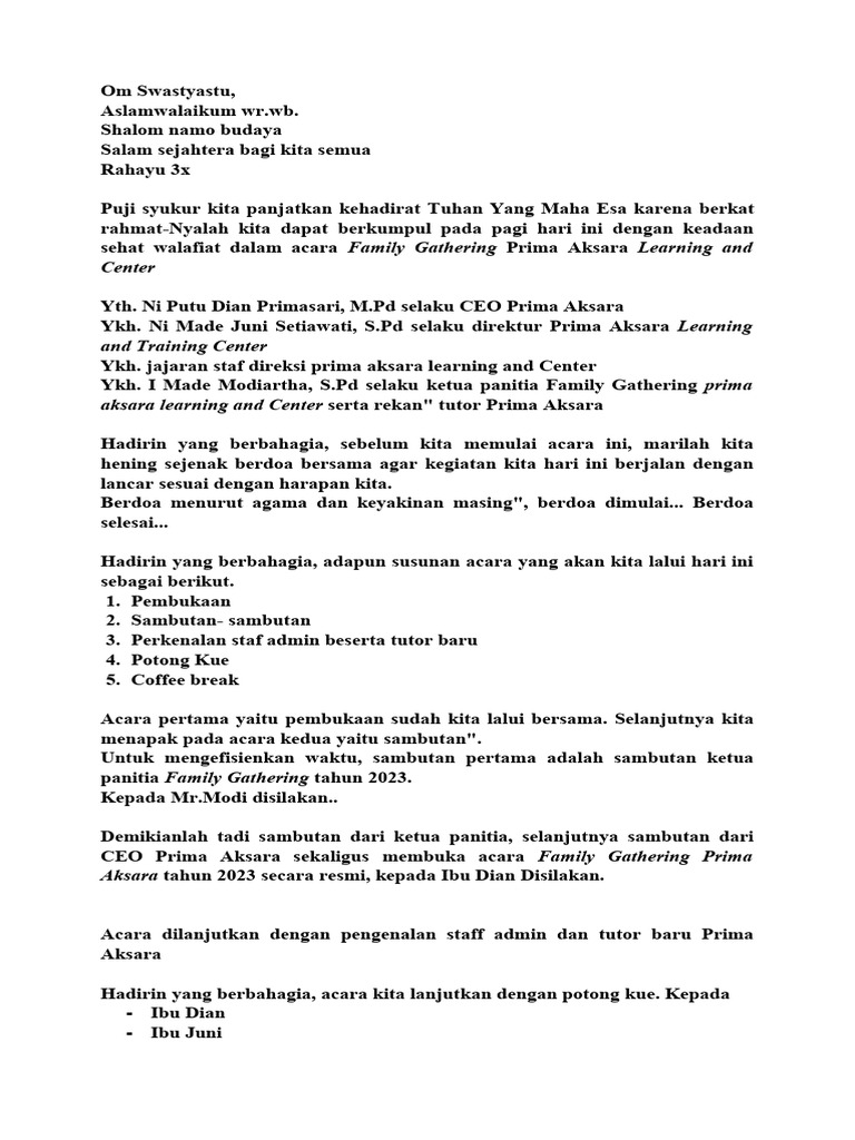 Teks MC Gathering | PDF