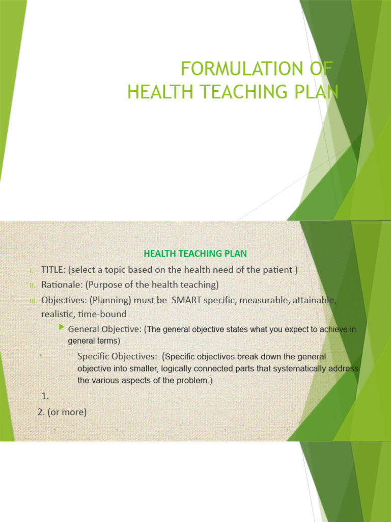 Formulation of Health Teaching Plan | PDF | Hand Washing | Learning