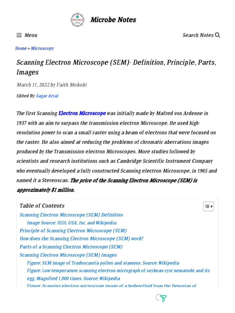 Scanning Electron Microscope (SEM)- Definition, Principle, Parts ...