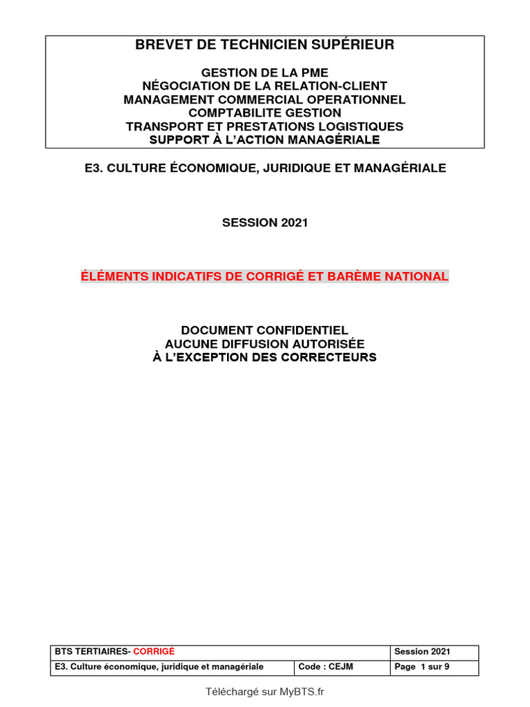 Corrigé CEJM BTS 2021 - TEEBIKE | PDF