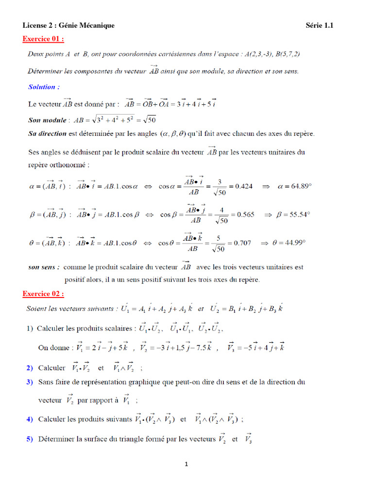 TD1+Solution Mécanique Rationnelle | PDF