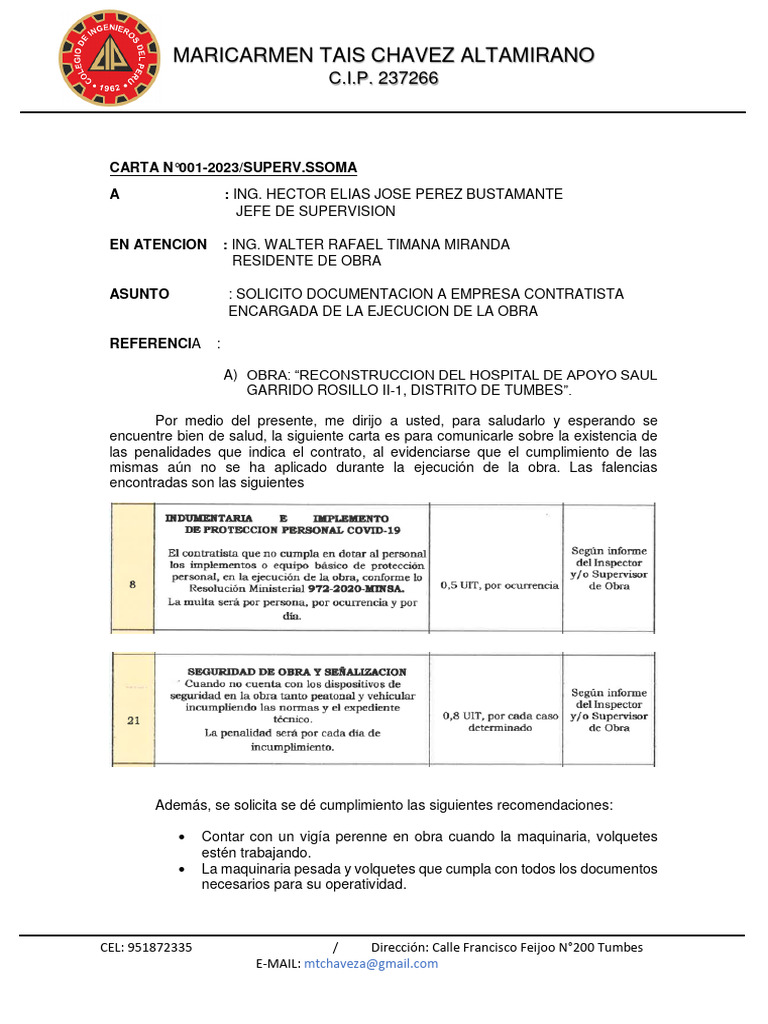 ASIENTO #05-02 CARTA N3 SUPERV-SSOMA - Implementar EPP, Señalizacion y Seguridad Maquinaria - 13 ...