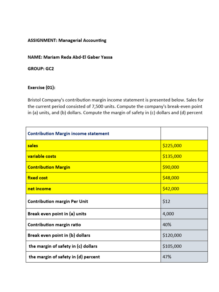 Assignment, Managerial Accounting | PDF | Business | Financial Markets