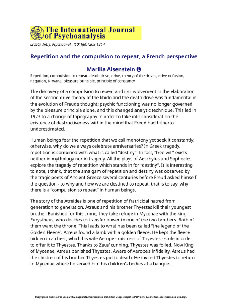 Repetition and The Compulsion To Repeat, A French Perspective ...