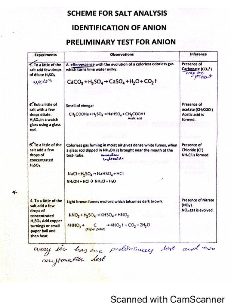 Scheme For Salt Analysis 1 | PDF