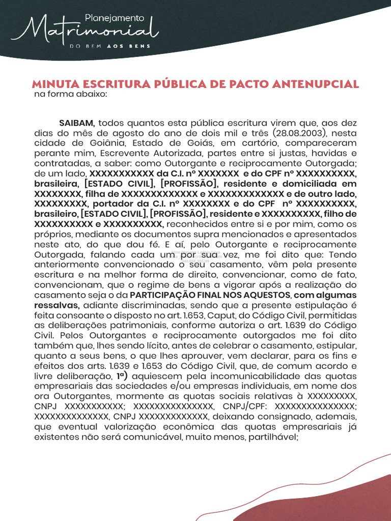 Minuta Escritura P Blica de Pacto Antenupcial | PDF