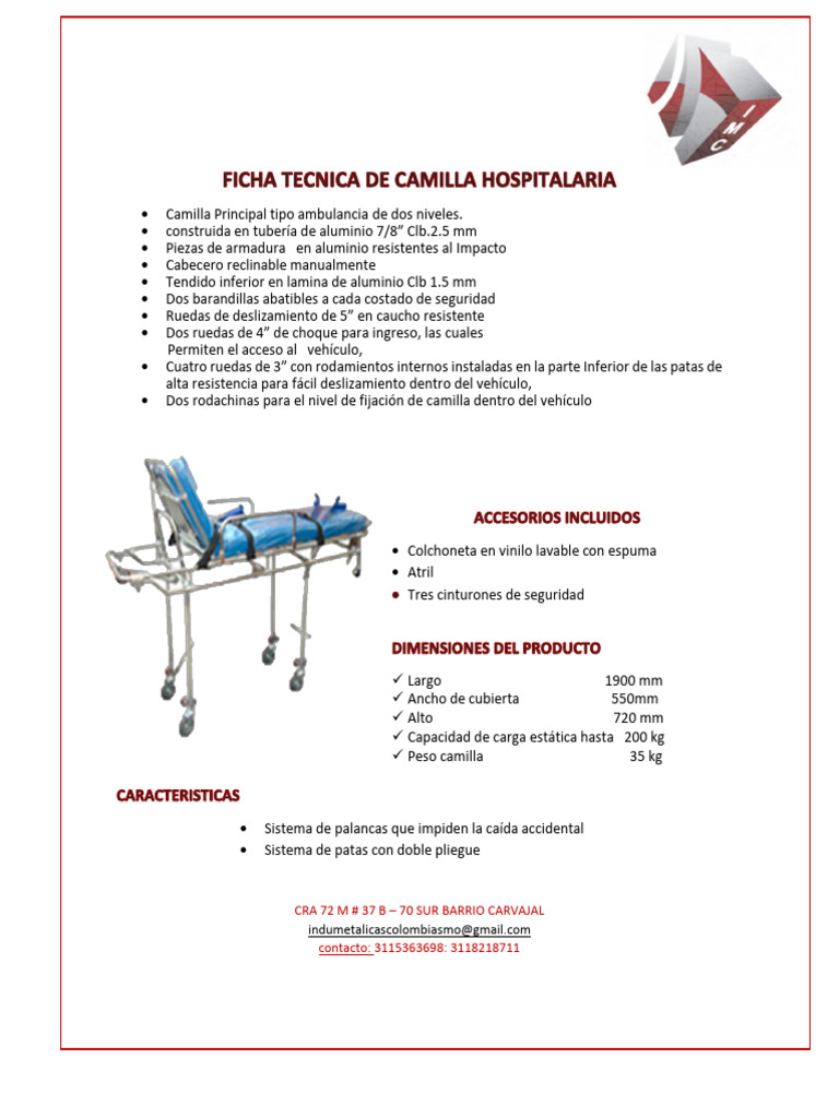 Ficha Tecnica de Camilla Hospitalaria | PDF