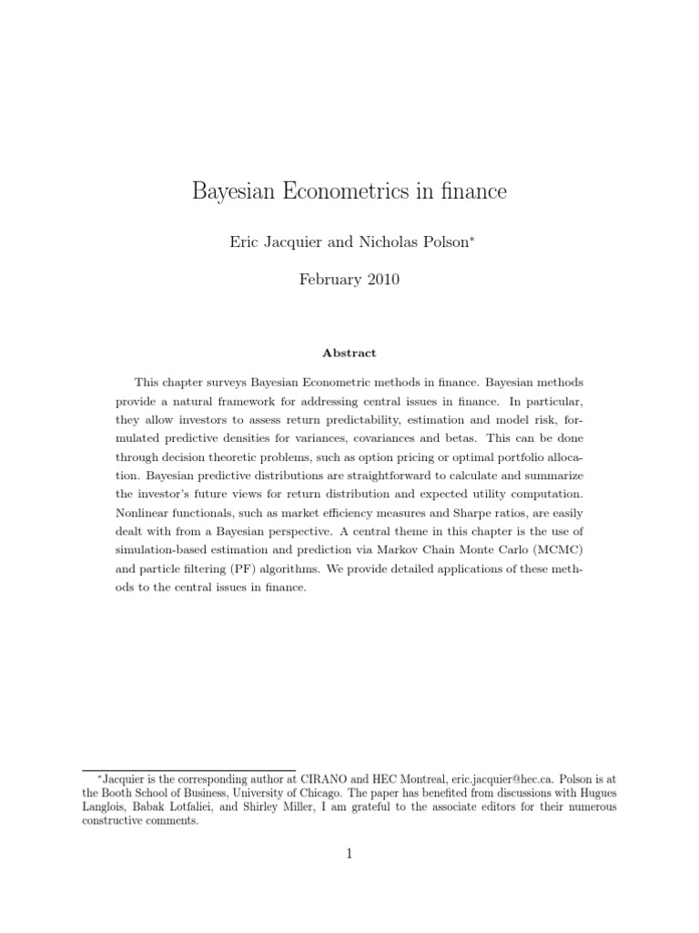 Bayesian Econometrics in Finance: Eric Jacquier and Nicholas Polson ...