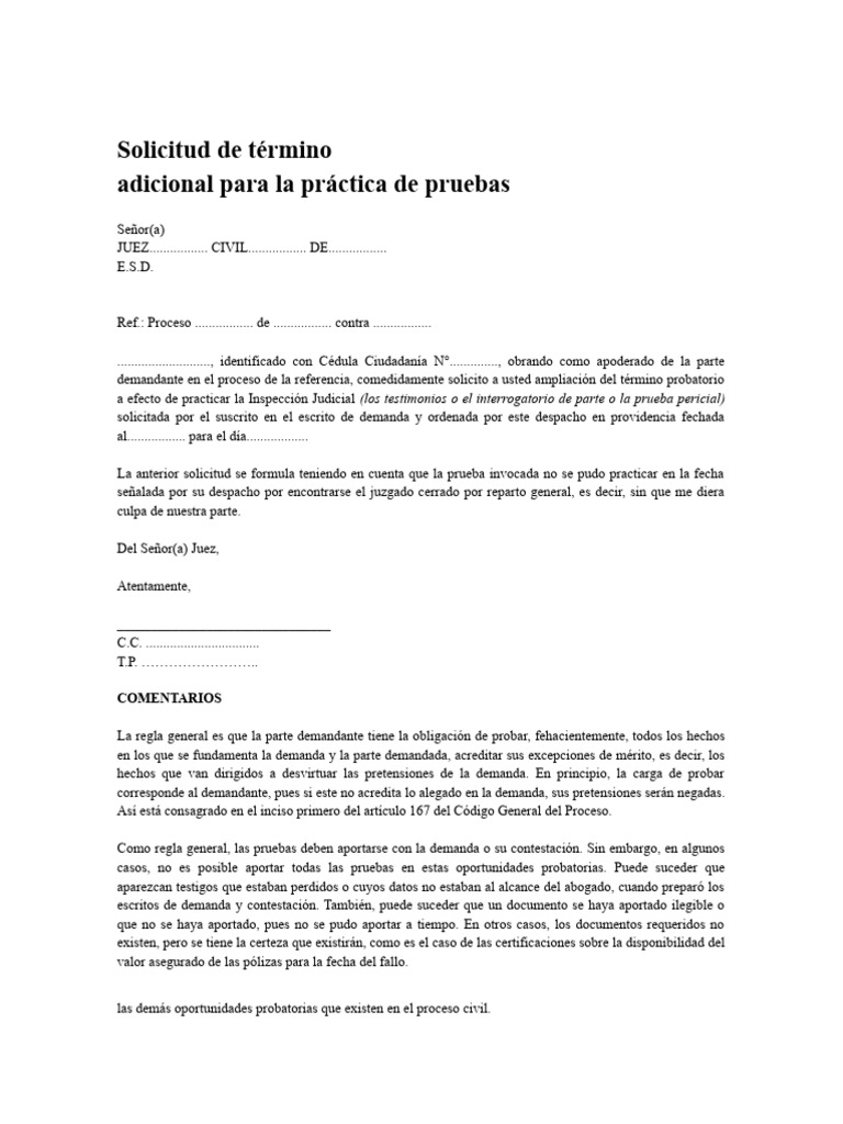 Solicitud de Termino Adicional para La Practica de Pruebas | PDF | Política | Ciencias sociales
