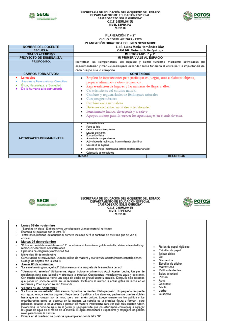 Planeación 1° y 2° proyecto "El espacio" | PDF | Luna