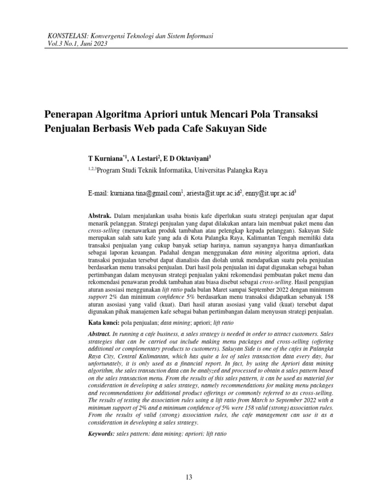 Penerapan Algoritma Apriori Untuk Mencari Pola Transaksi Penjualan ...