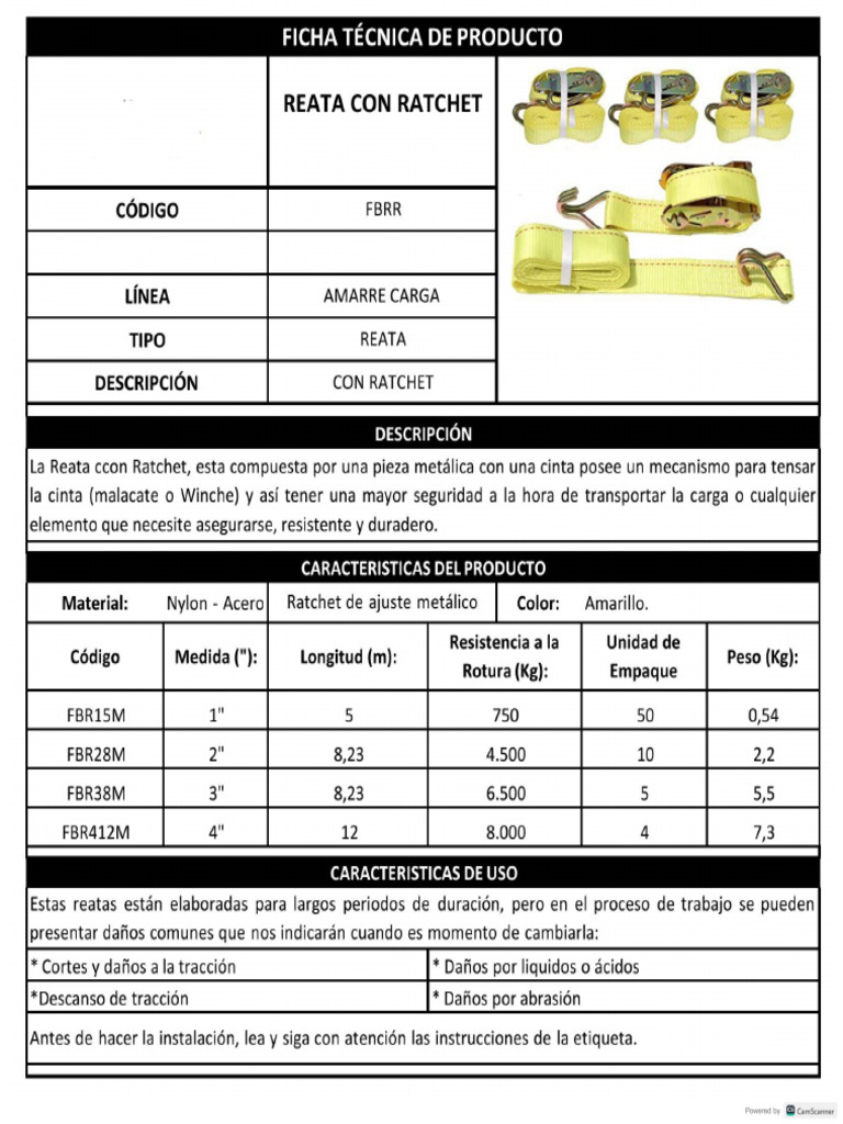 Ficha Tecnica Reata Con Rachet | PDF