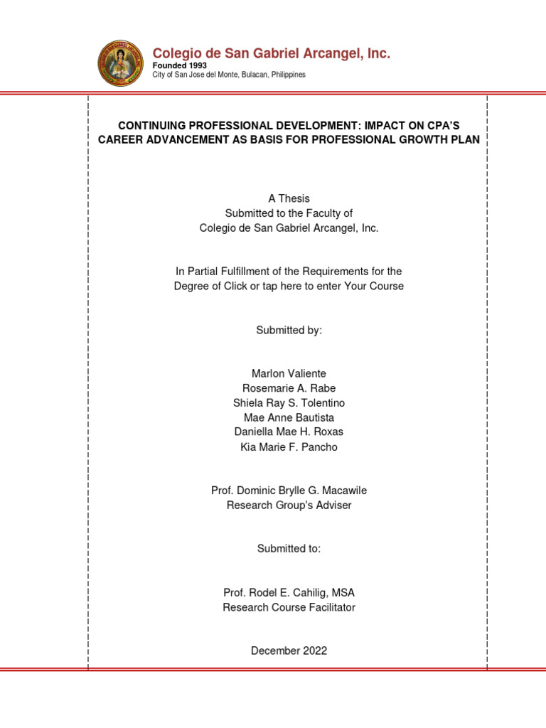 Group 6 Continuing Professional Development Impact On Cpas Career Advancement As Basis For ...