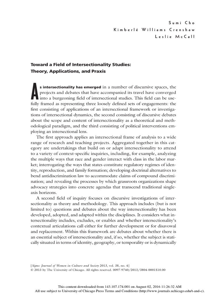 CHO, S. CRENSHAW, K.W. Mccall, L. Toward A Field of Intersectionality Studies | Download Free ...