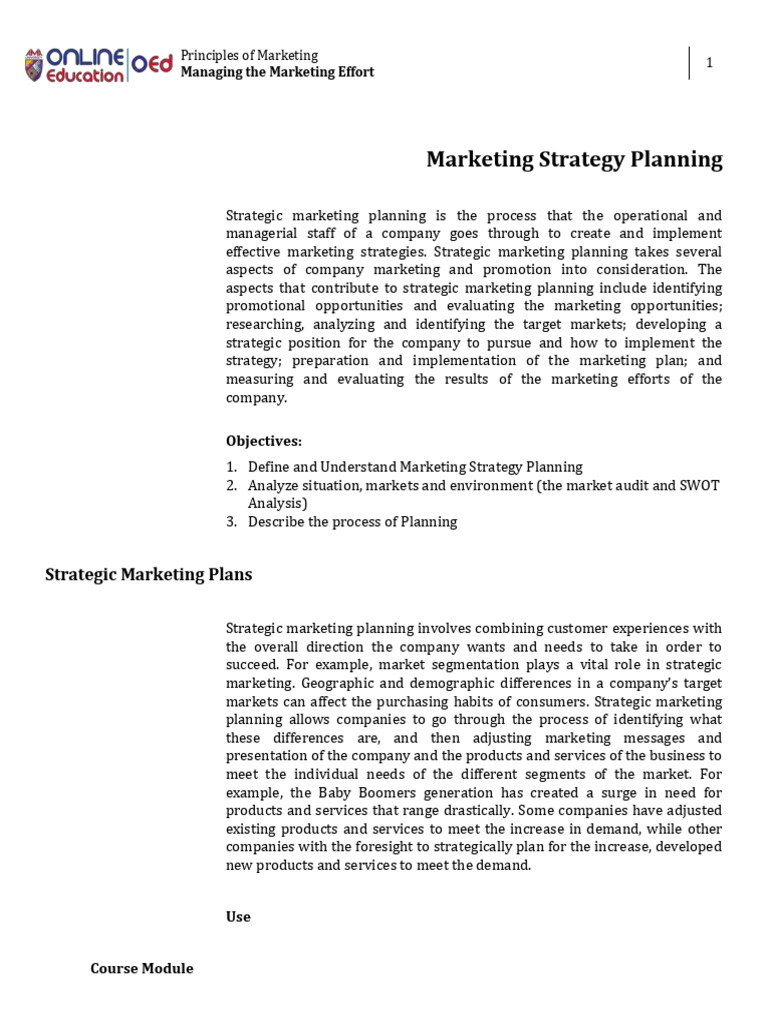 Strategic Marketing Planning Guide | PDF | Marketing | Marketing Strategy