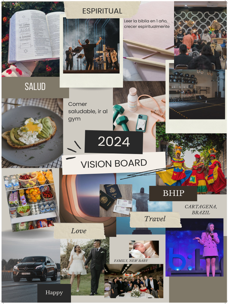 Brown Aesthetic Photo Collage 2024 Vision Board Poster | PDF