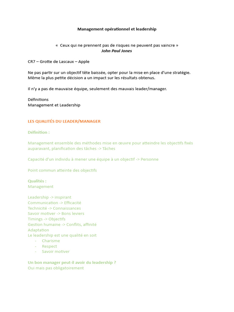 Management Opérationnel Et Leadership | PDF