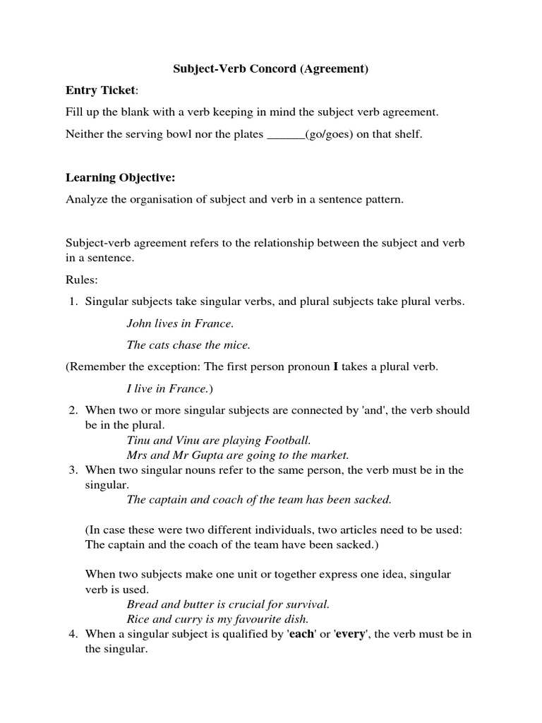 Subject-Verb Agreement Guide | PDF | Language Arts & Discipline