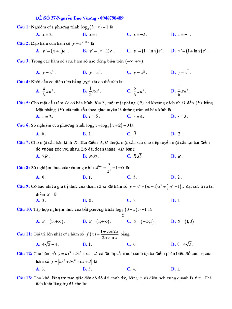 37.KT-HK1-TOAN 12-Trang-1 | PDF