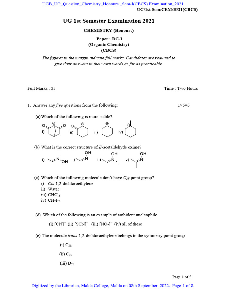 Cemh - Sem 1cbcs Examination 2021 | PDF