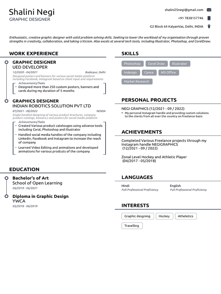 Graphic Designer Resume of Shalini Negi | PDF