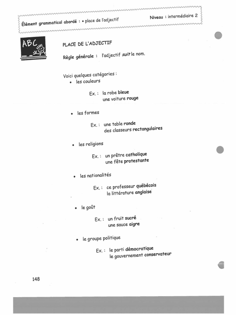 Place de L'adjectif (Théorie) | PDF