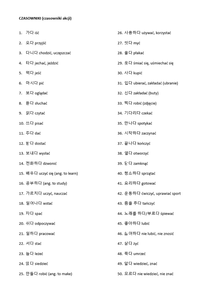 Czasowniki Przymiotniki Lista | PDF