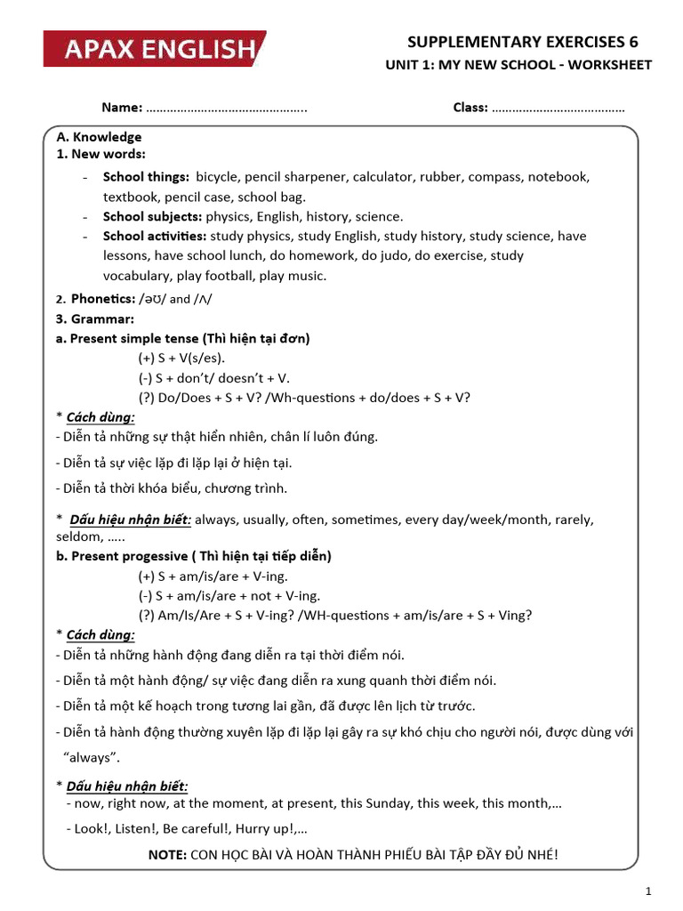 Ade 6 - Unit 1 - Worksheet | PDF