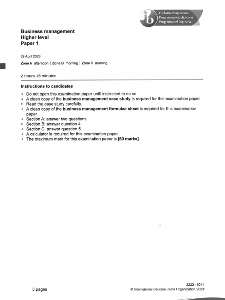 Business Management Paper 1 HL | PDF