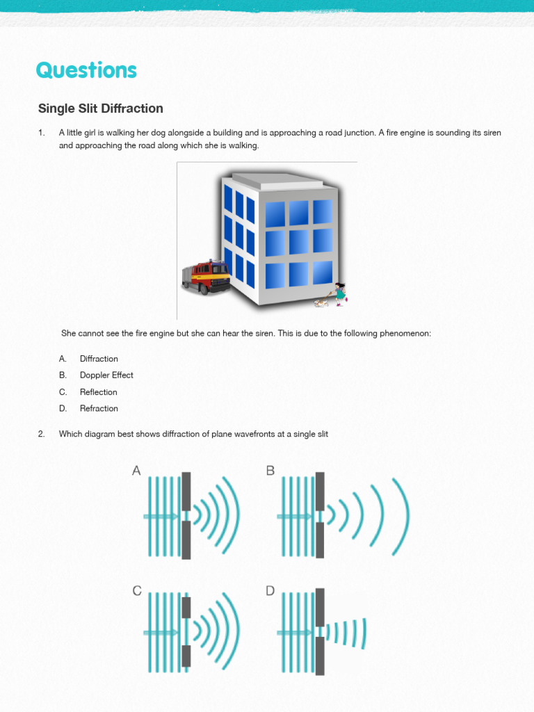 Difraction Questions Worksheet | PDF