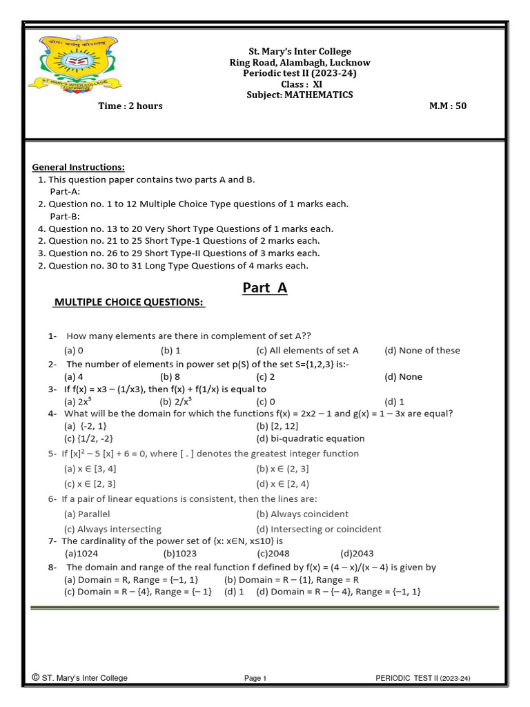 11TH pt2 2023-24 | PDF | Function (Mathematics) | Infinity