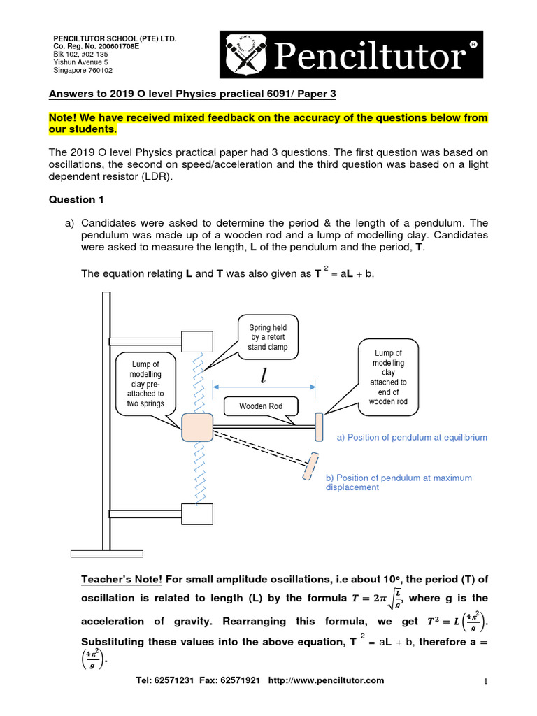 2019 O Level Physics Practical Answers | PDF | Science & Mathematics