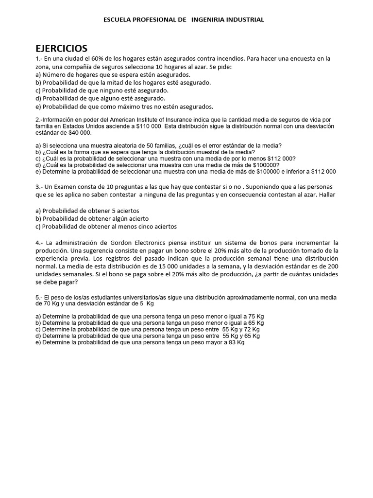 Ejercicios EV1 (1) | PDF | Probabilidad | Desviación Estándar