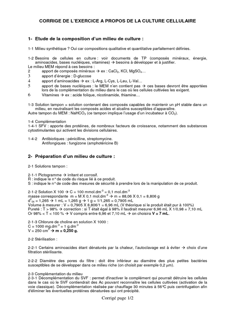 Exo Culture Cell Corrige | PDF