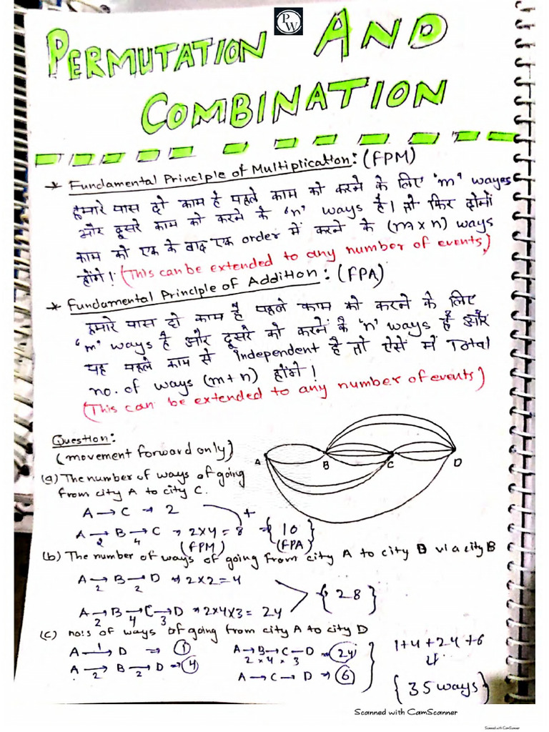 Permutation Combination Hand Written Notes Prayas JEE 2024 | PDF Permutation Combination Hand Written Notes Prayas JEE 2024 | PDF