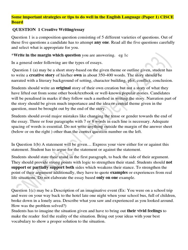 Eng Lang Board Exam Tips | PDF