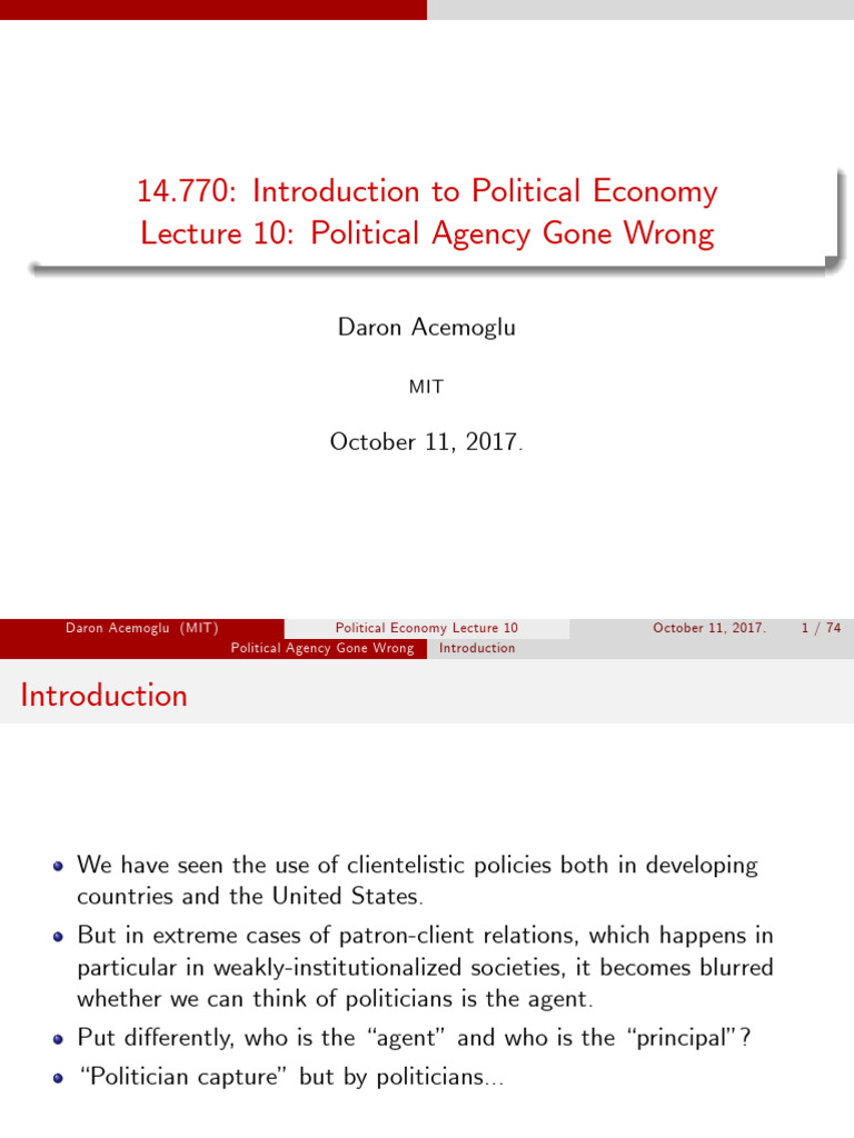 Introduction To Political Economy - Acemoglu | PDF