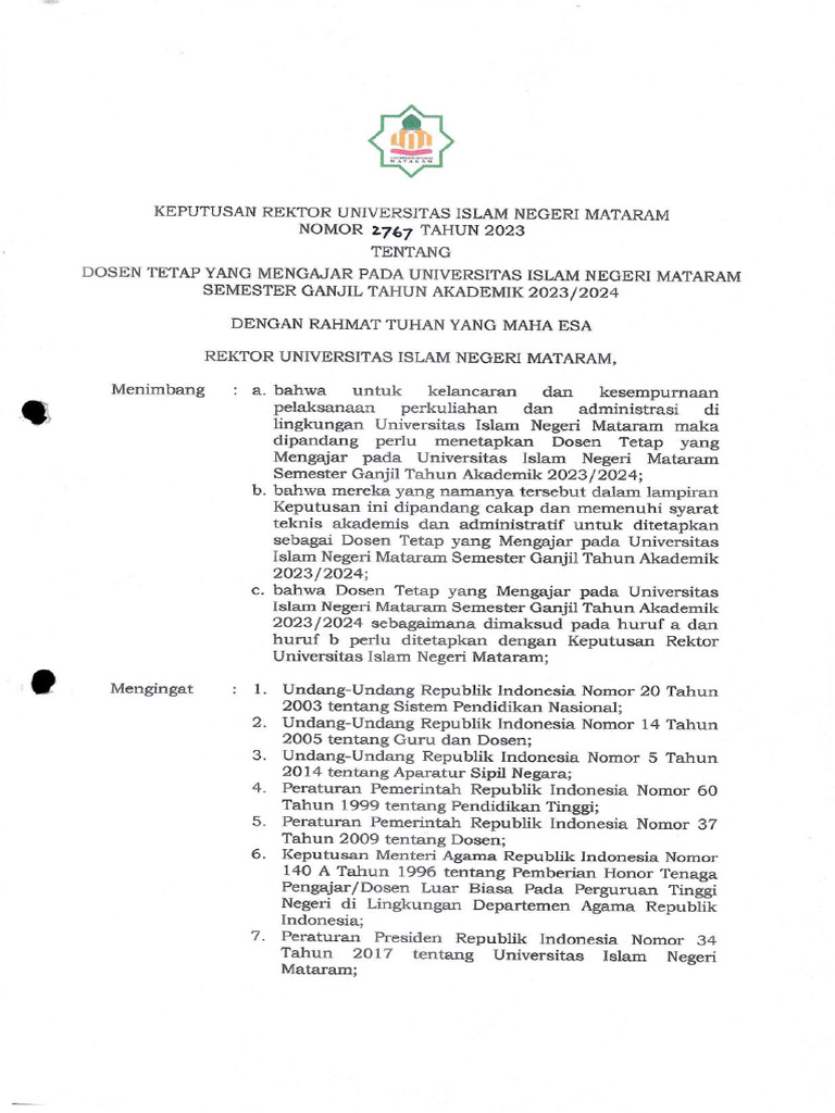 SK Dosen Tetap Yang Mengajar Semester Ganjil Ta 2023 2024 Terbaru-Pages-Compressed | PDF