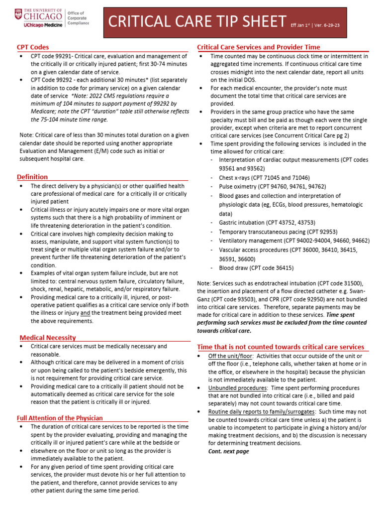 Critical Care Tip Sheet | PDF