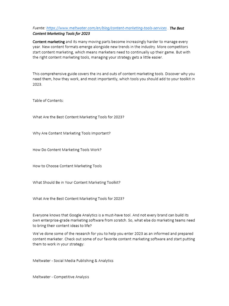 Content Tools 2023 | PDF | Analytics | Search Engine Optimization