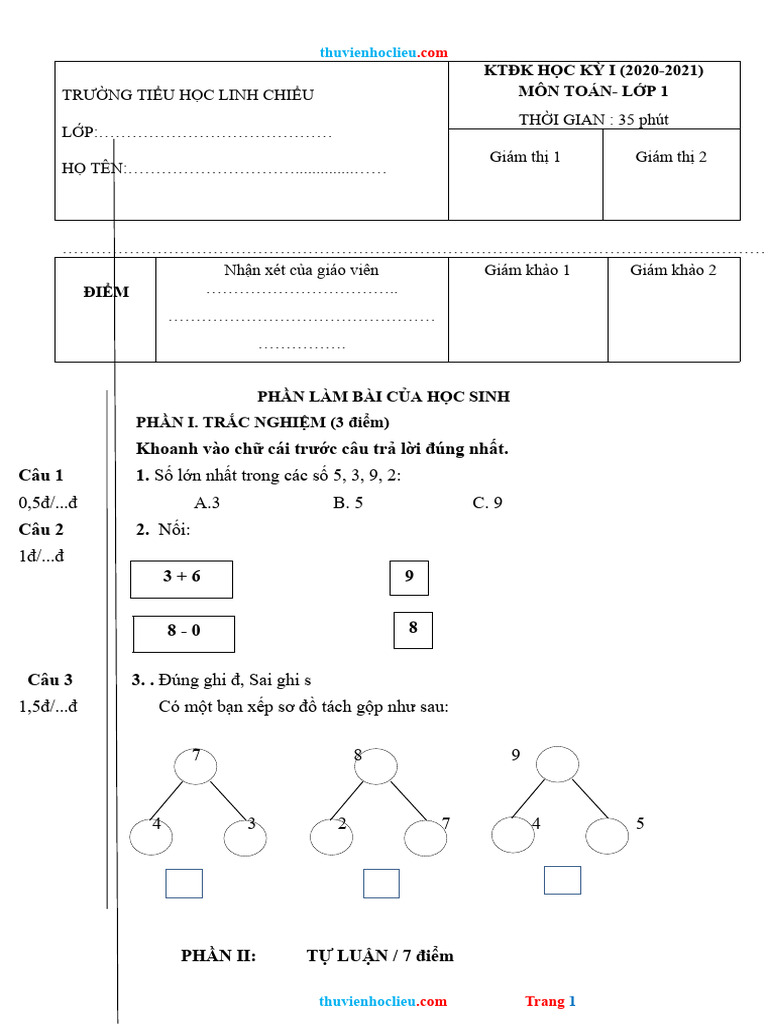 De KT Cuoi HK1 TH Linh Chieu 2020 2021 | PDF