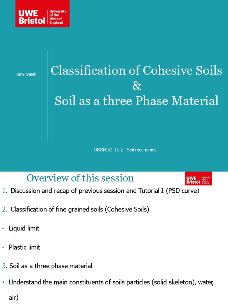 Lecture 2-Classification of Cohesive Soils and Soil As A 3 Phase ... Lecture 2-Classification of Cohesive Soils and Soil As A 3 Phase ...