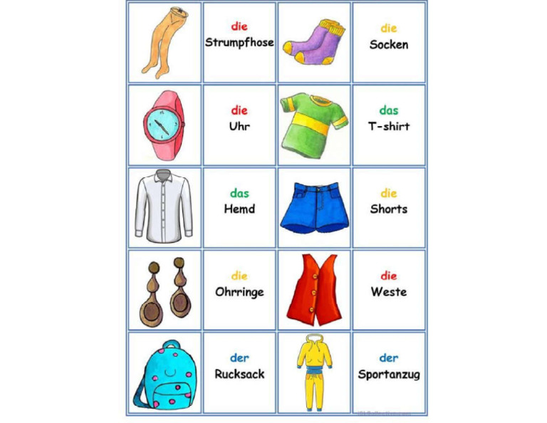Spiele Im Deutschunterricht - Memory - Kleidung Und Accessoires | PDF