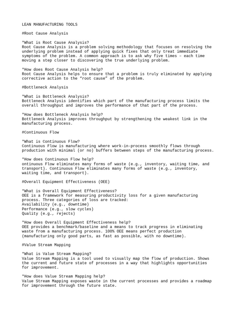LEAN MANUFACTURING TOOLS | PDF | Business Process | Business