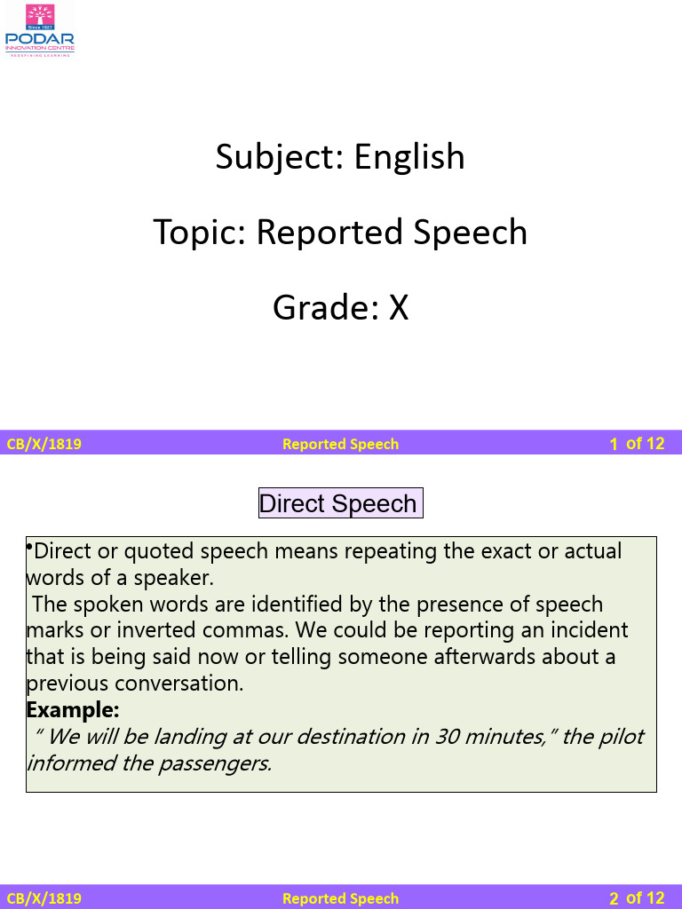 CB X Eng Reported Speech | PDF CB X Eng Reported Speech | PDF