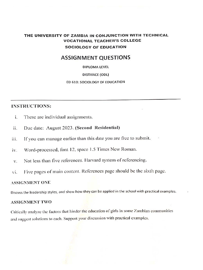 ASSIGNMENT - Sociology of Education Assignment | PDF