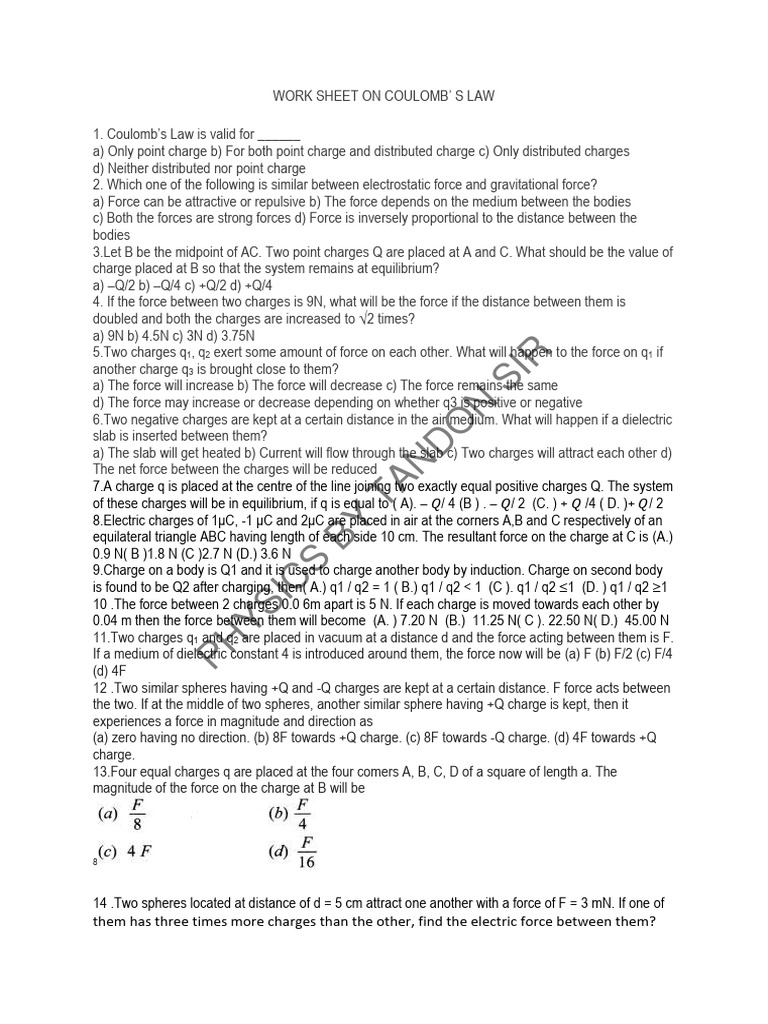 Coulomb's Law Worksheet | PDF