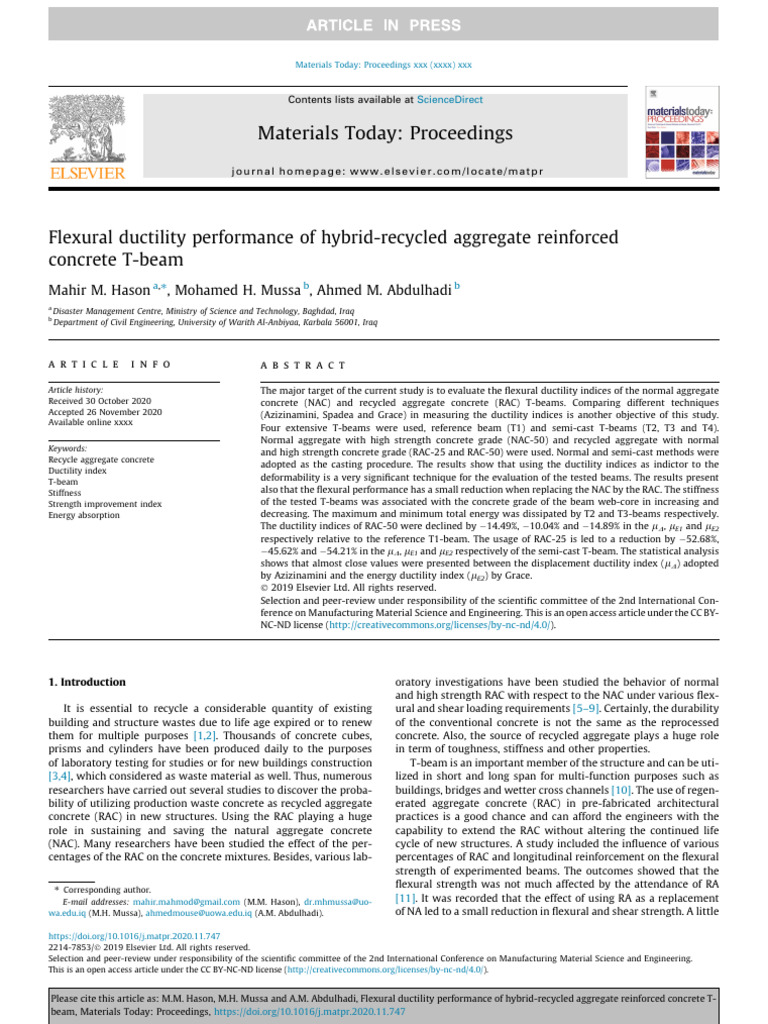 Flexural Ductility Performance Of Hybrid Recycled Aggregate Reinforced